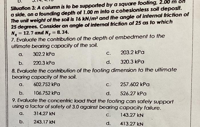 Solved Situation 3: A column is to be supported by a square | Chegg.com