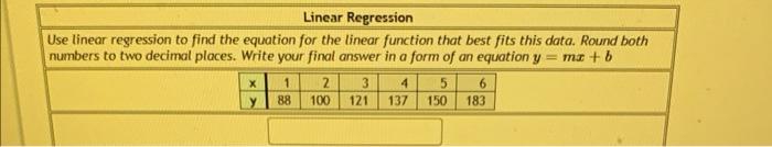 Solved Use linear regression to find the equation for the | Chegg.com