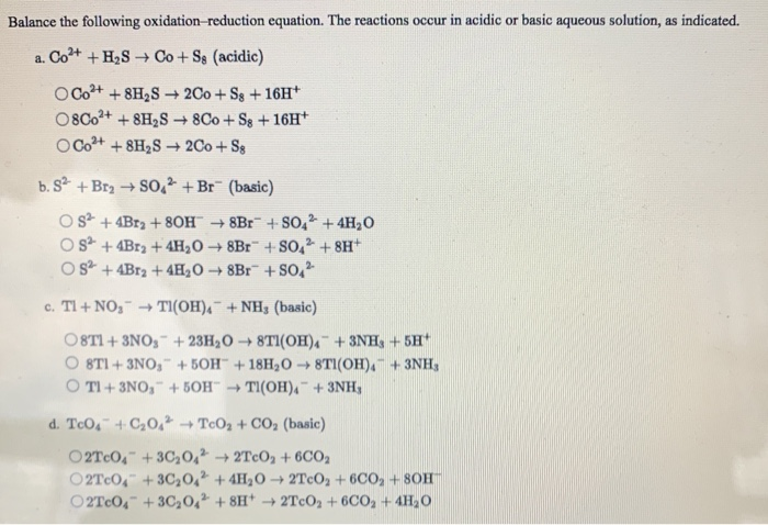 Solved Balance the following oxidation-reduction equation. | Chegg.com