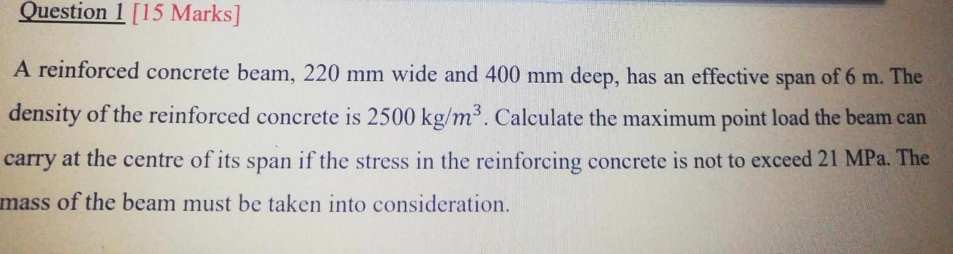Solved A reinforced concrete beam, 220 mm wide and 400 mm | Chegg.com