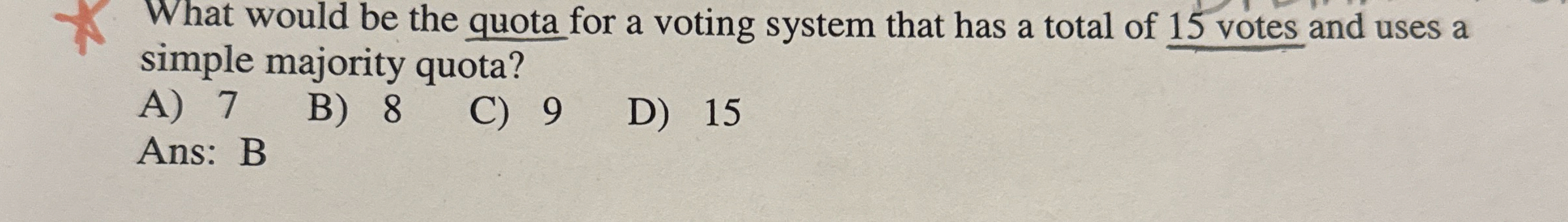 Solved What would be the quota for a voting system that has | Chegg.com