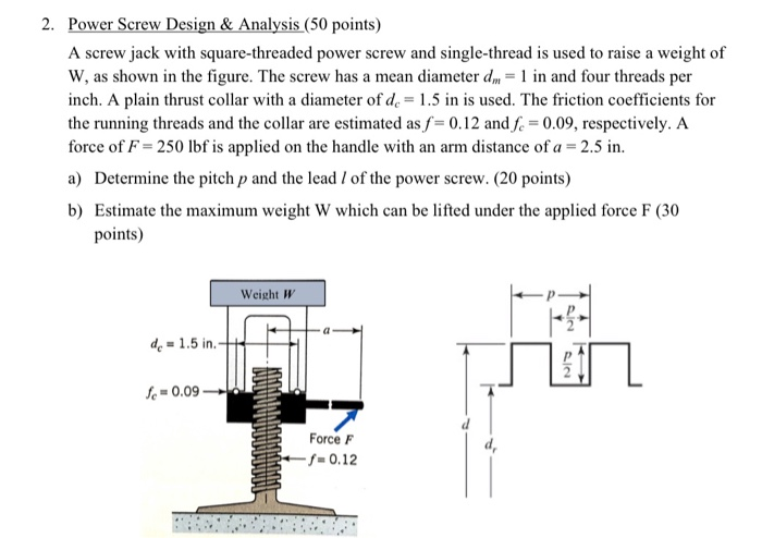 Solved 2. Power Screw Design & Analysis (50 points)A screw | Chegg.com