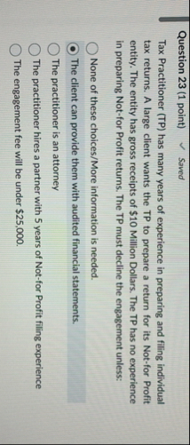 Solved Question 23 (1 ﻿point)SavedTax Practitioner (TP) ﻿has | Chegg.com