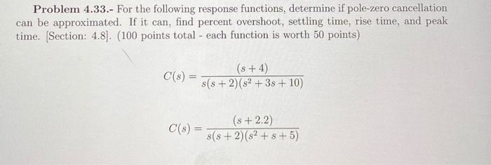 Solved Problem 4.33.- For the following response functions, | Chegg.com