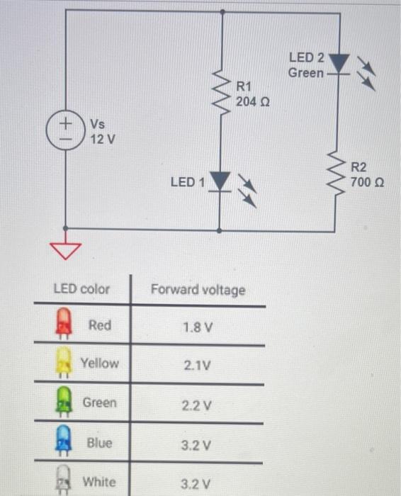 Solved what color is LED 1 if the power used in this circuit | Chegg.com