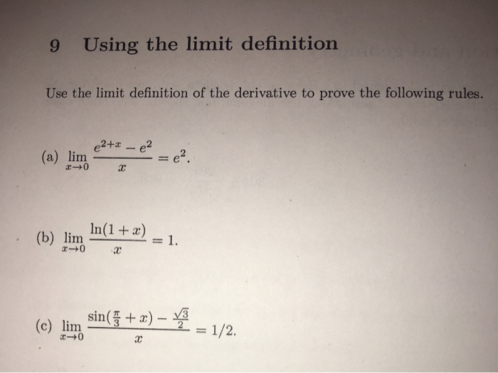 Solved 9 Using the limit definition Use the limit definition | Chegg.com