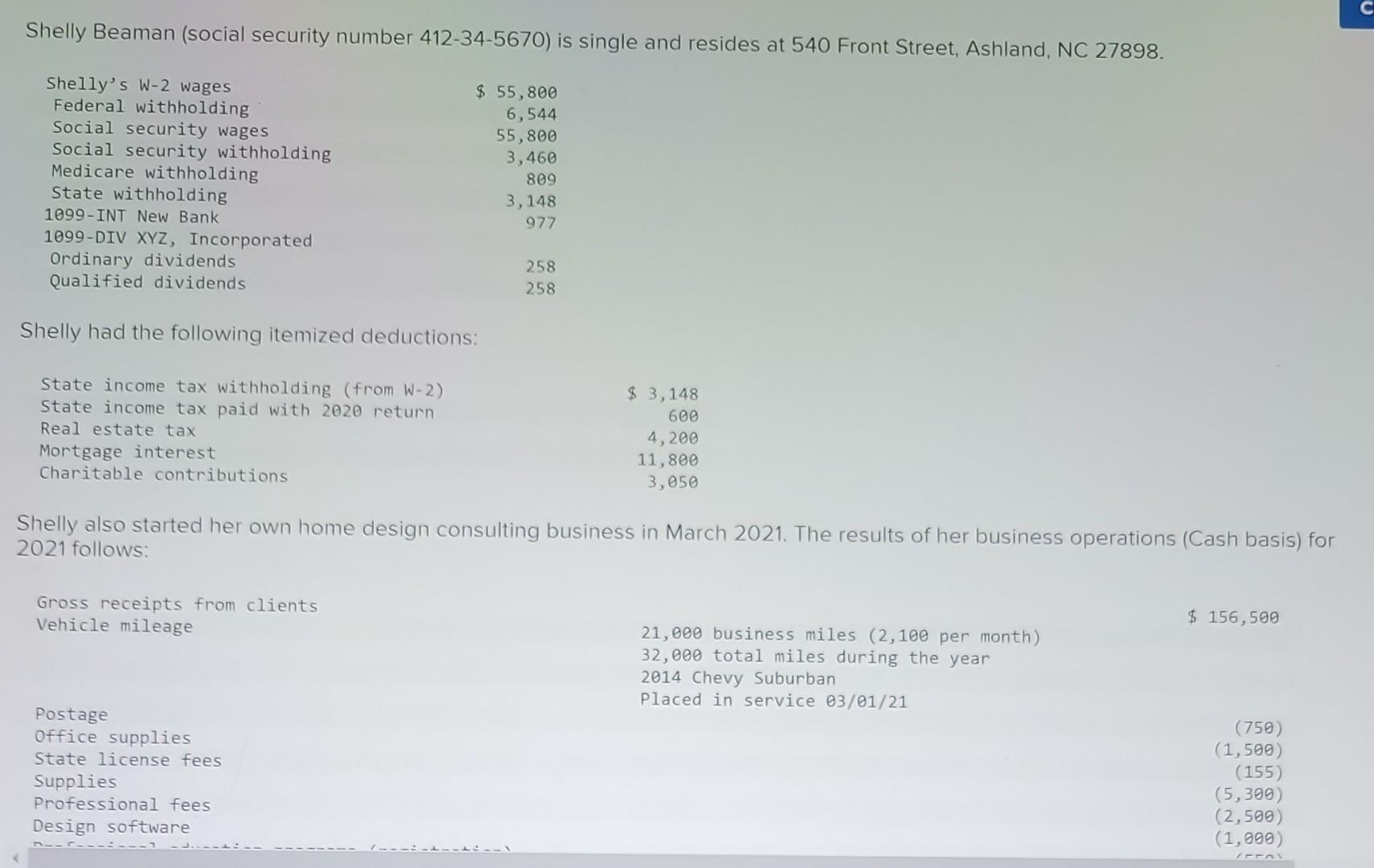 Shelly Beaman (social security number 412-34-5670) is | Chegg.com