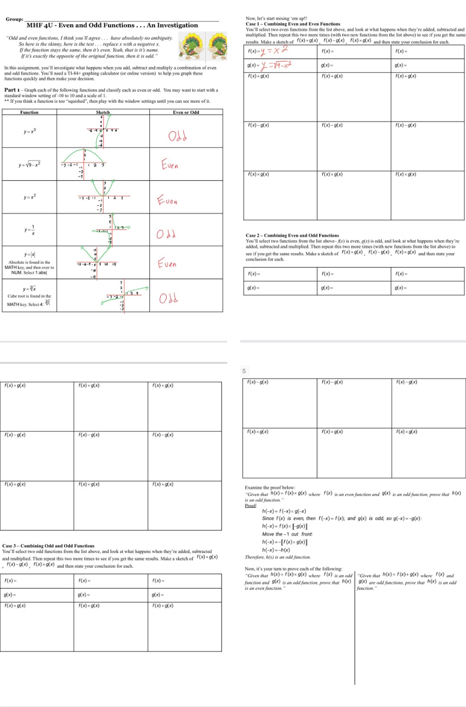 Solved Group:MHF 4U - ﻿Even and Odd Functions ... ﻿An | Chegg.com
