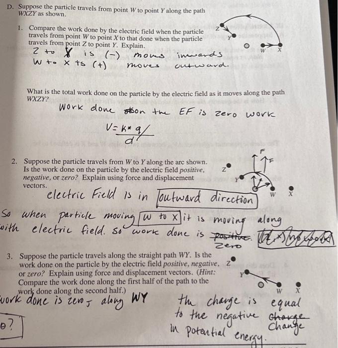 Solved D. Suppose the particle travels from point W to point | Chegg.com
