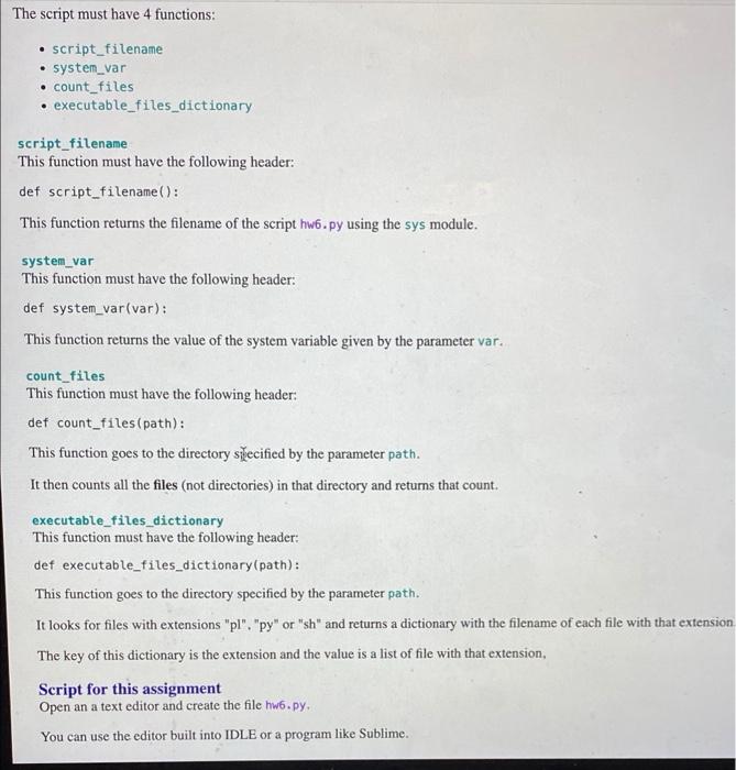 Solved The script must have 4 functions: • script_filename • | Chegg.com