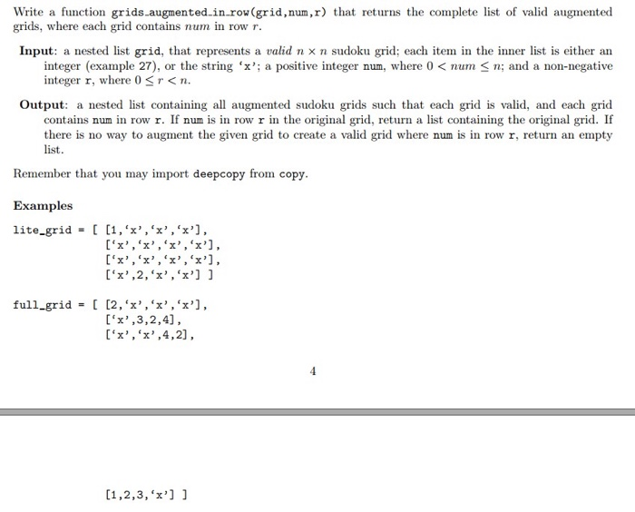 Solved Write a function grids.augmented.in.row (grid , num, | Chegg.com