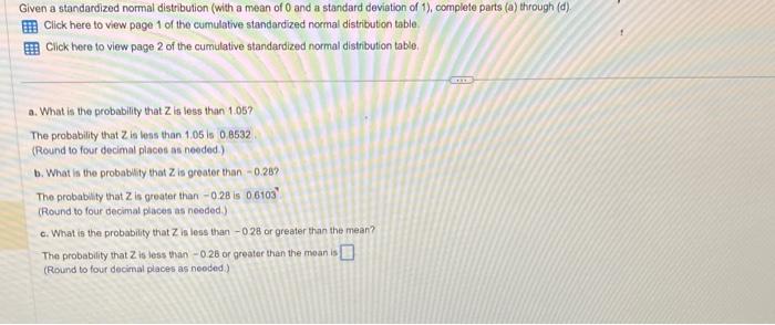 Solved Given a standardized normal distribution (with a mean | Chegg.com