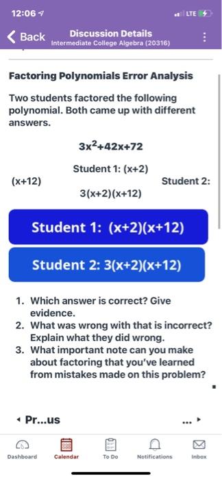 Solved Factoring Polynomials Error Analysis 10 Pts Factoring