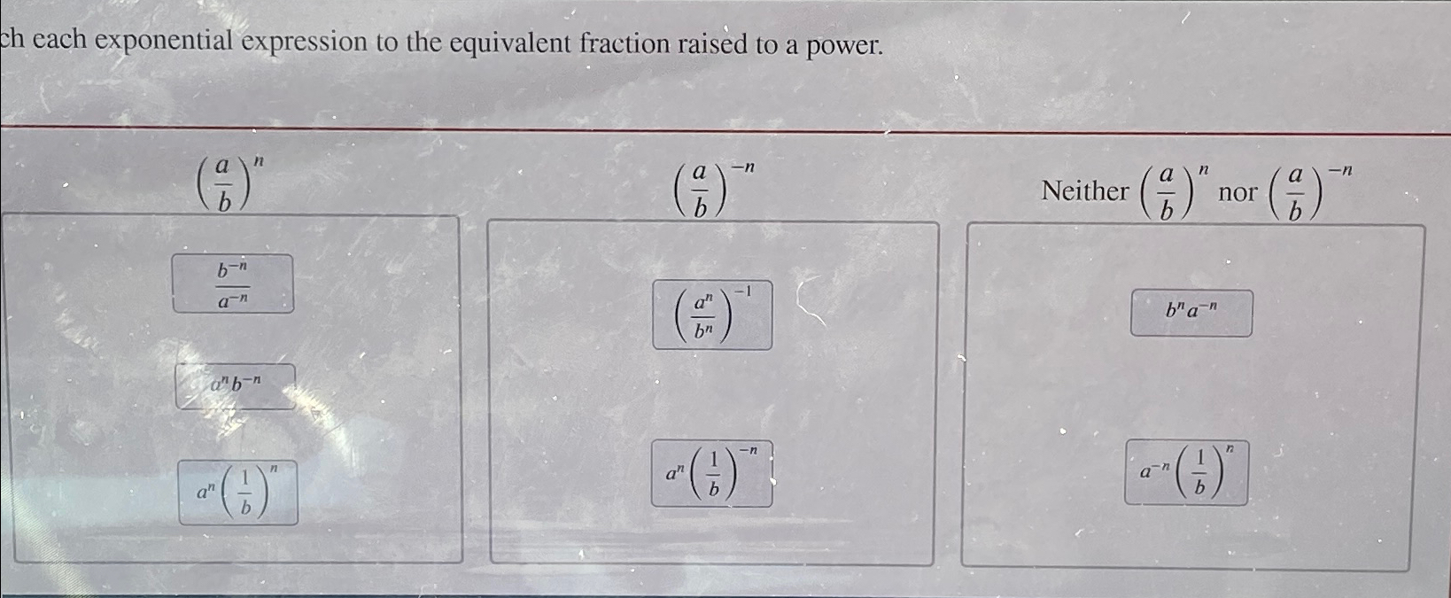 Solved ch each exponential expression to the equivalent | Chegg.com