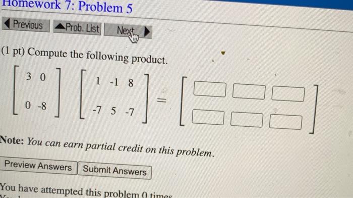 Solved Homework 7 Problem 5 Previous Prob List Nexty 1