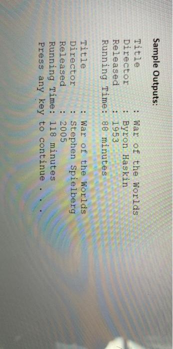 Solved Inputs: None Outputs: • (string) Movie Title • | Chegg.com