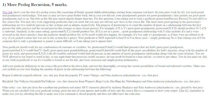 Solved 1) More Prolog Recursion, 5 marks. This link shwws | Chegg.com