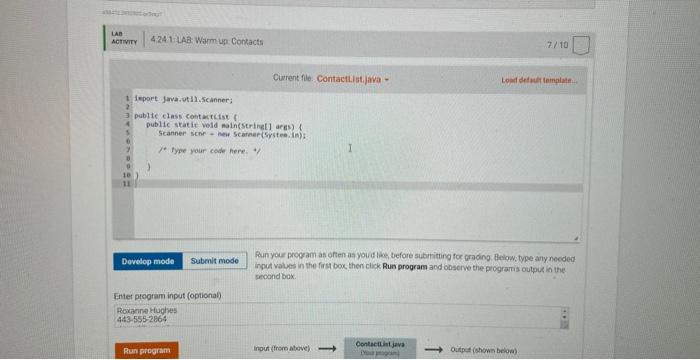 Solved 4.24 LAB: Warm up: Contacts (1) Comoide fiva fien to | Chegg.com