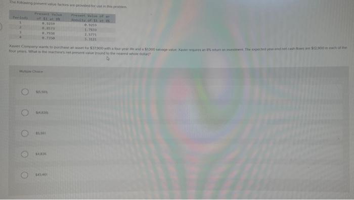 Solved The following present value factors are provided for | Chegg.com