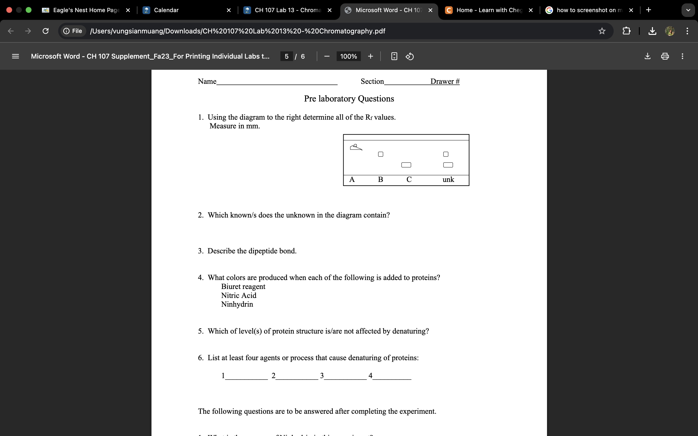Name Section Pre laboratory Questions 1. ﻿Using the | Chegg.com