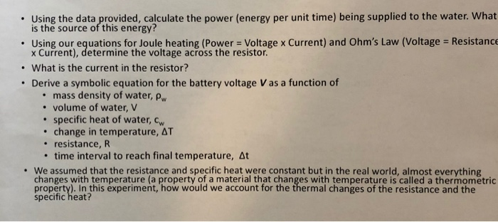 Lab 3 – Electrical Power and Joule Heating • In this | Chegg.com