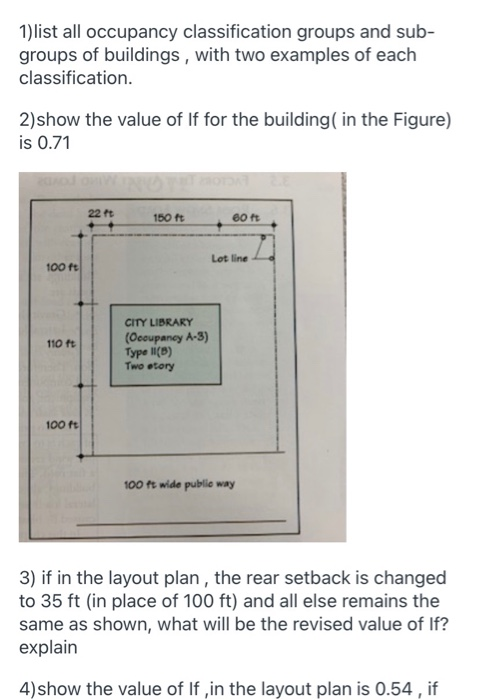 1) list all occupancy classification groups and sub- | Chegg.com