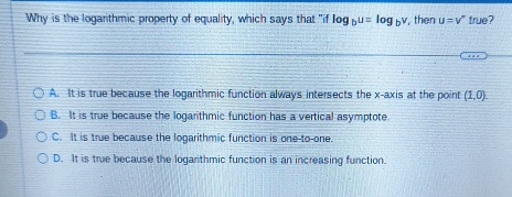 Solved Why is the logarithmic property of equality, which | Chegg.com