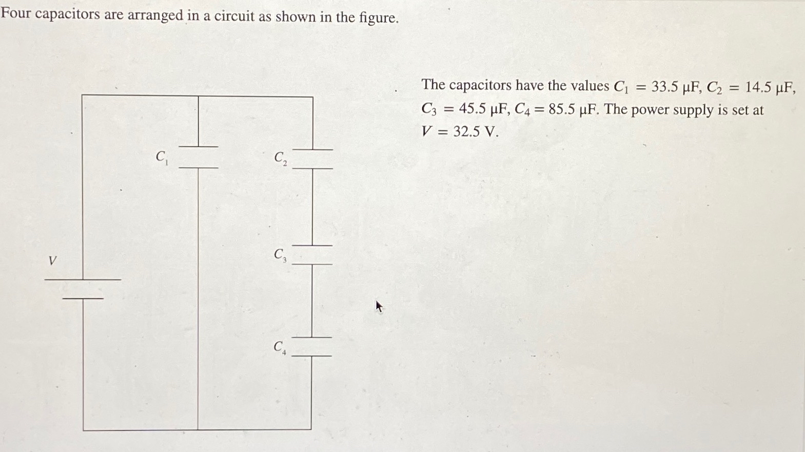 Solved Four capacitors are arranged in a circuit as shown in | Chegg.com