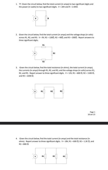 Solved 1. 77. Given the circuit below, find the total | Chegg.com