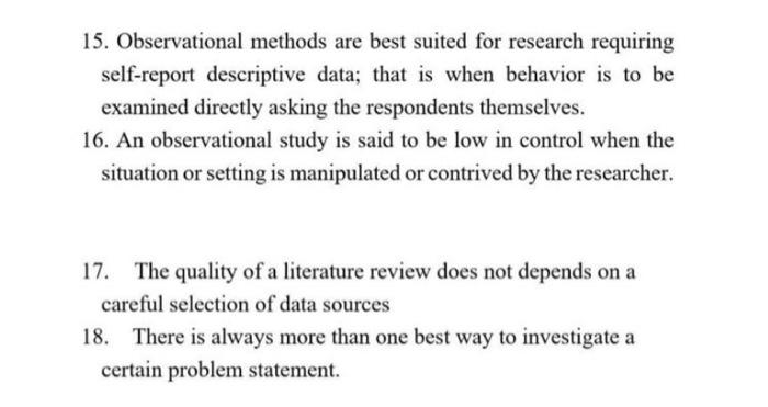 Solved 15. Observational methods are best suited for | Chegg.com
