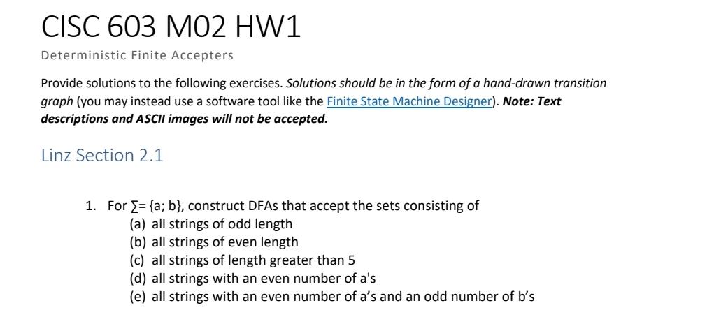 Solved CISC 603 ﻿M02 ﻿HW1Deterministic Finite | Chegg.com