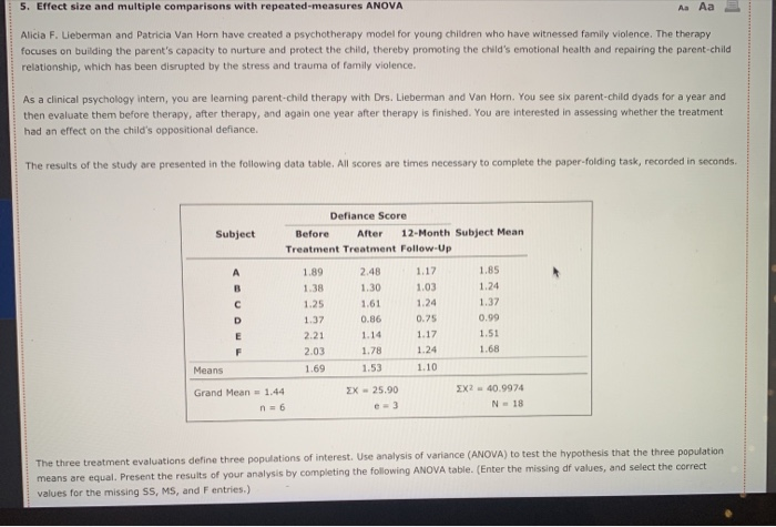 Solved 5. Effect size and multiple comparisons with | Chegg.com