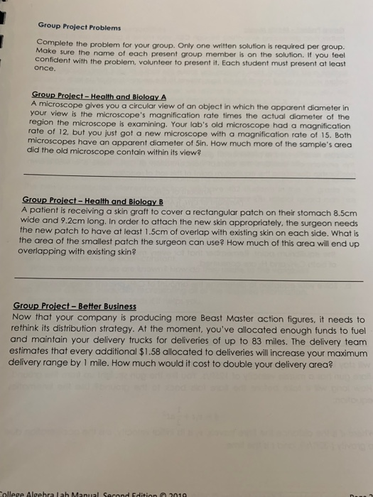 Group Project Problems Complete the problem for your | Chegg.com