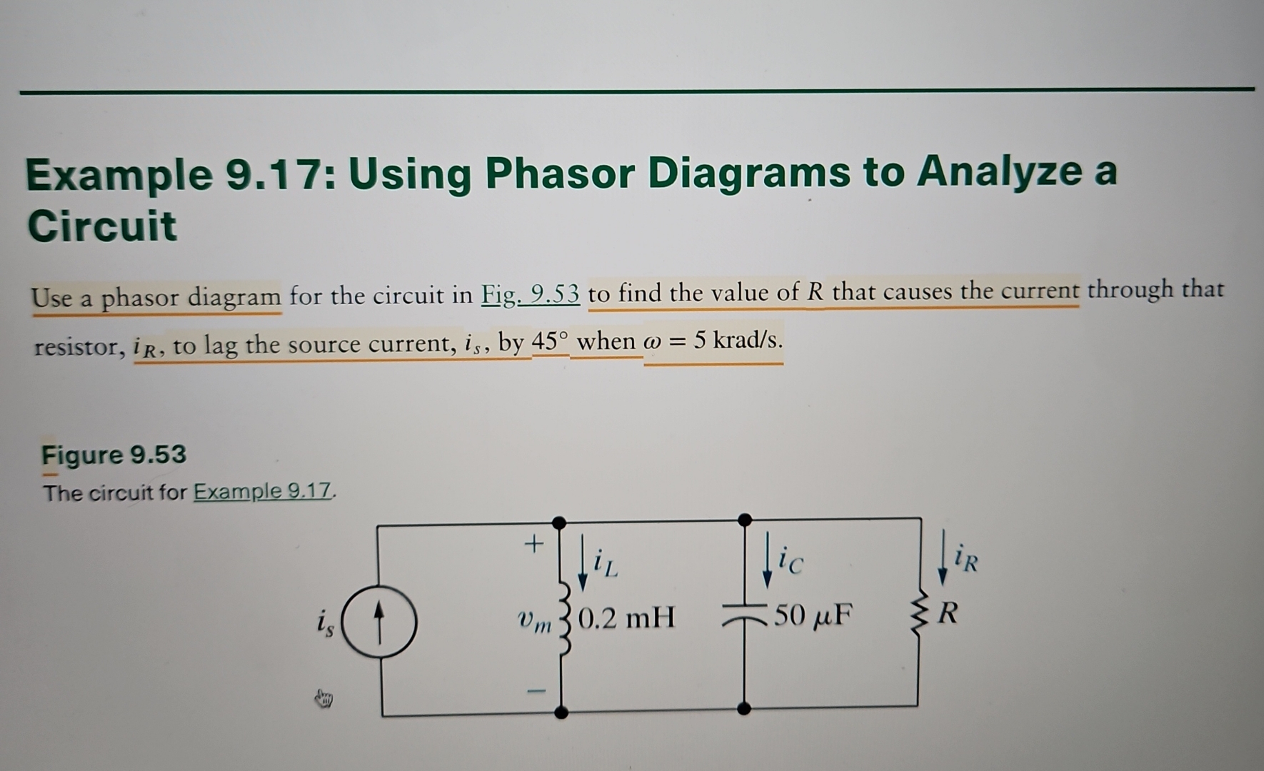 Solved Example 9.17: Using Phasor Diagrams to Analyze a | Chegg.com
