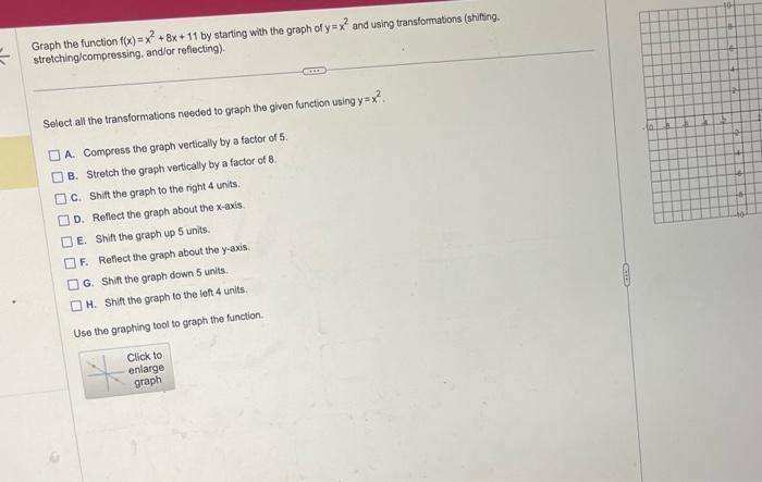 Graph the function f(x)=x2+8x+11 by starting with the | Chegg.com