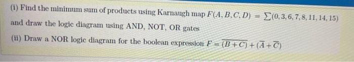 Solved (1) Find the minimum sum of products using Karnaugh | Chegg.com