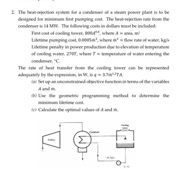 Solved 2. The heat-rejection system for a condenser of a | Chegg.com
