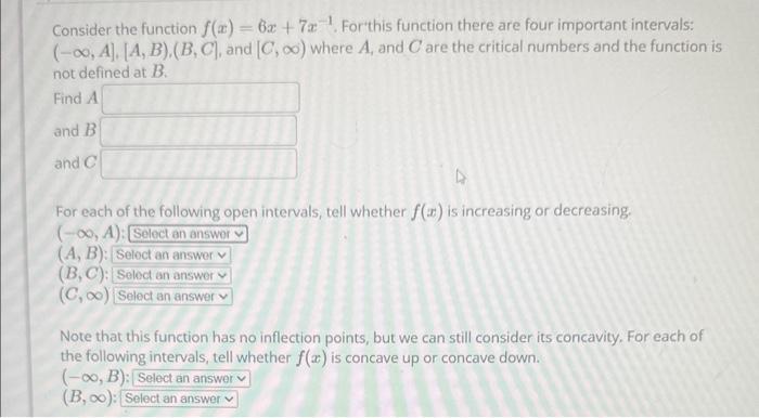 Solved Consider the function f(x)=6x+7x−1. For this function | Chegg.com