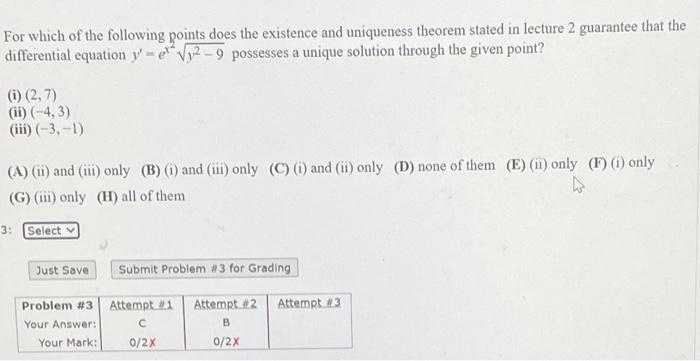 Solved For which of the following points does the existence | Chegg.com