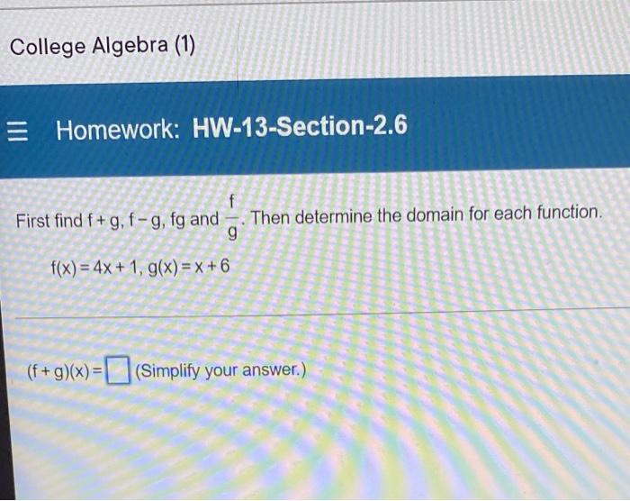 Solved College Algebra (1) Homework: HW-13-Section-2.6 f | Chegg.com