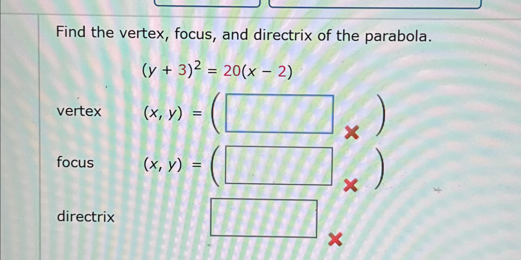 Solved Find the vertex, focus, and directrix of the | Chegg.com