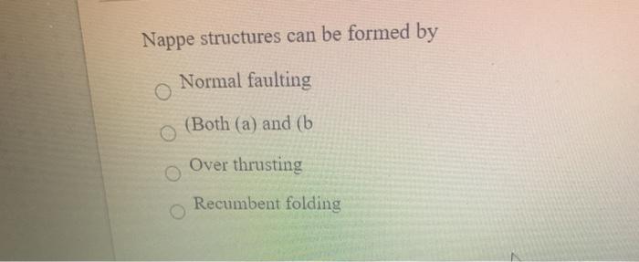 Solved Nappe structures can be formed by Normal faulting | Chegg.com