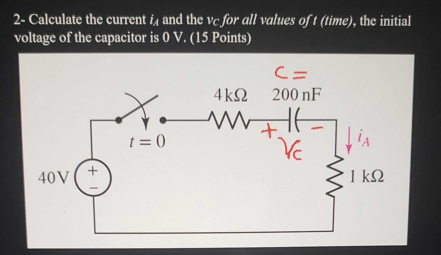 Solved 2- Calculate the current ia and the vc for all values | Chegg.com