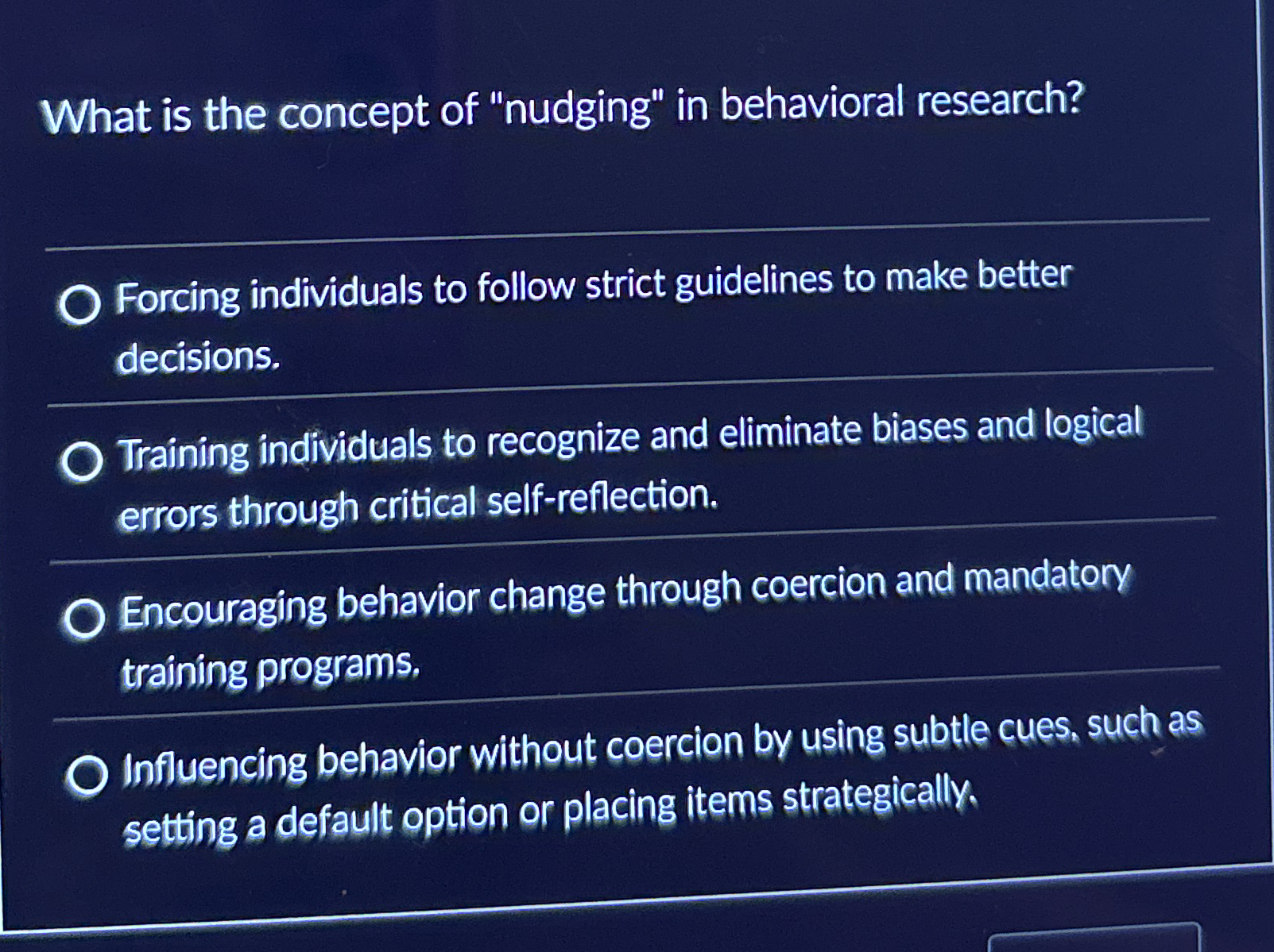 Solved What is the concept of "nudging" in behavioral | Chegg.com