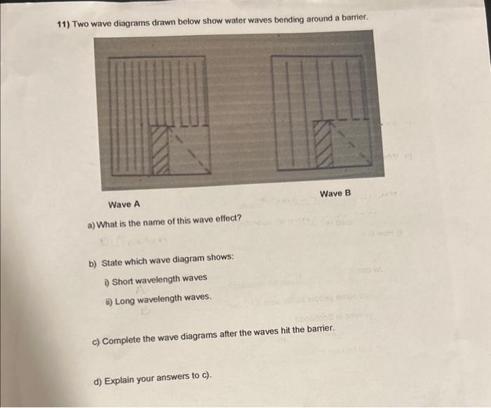 11) Two wave diagrams drawn below show water waves | Chegg.com