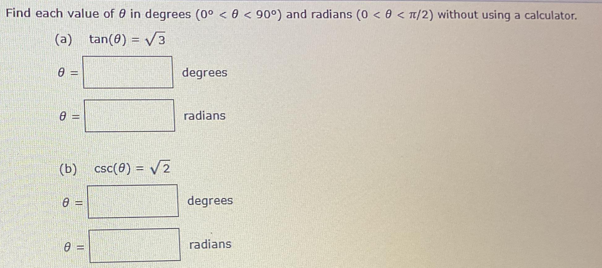 Solved Find each value of θ ﻿in degrees )