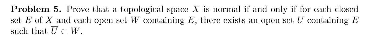 Solved Problem 5. Prove that a topological space X is normal | Chegg.com