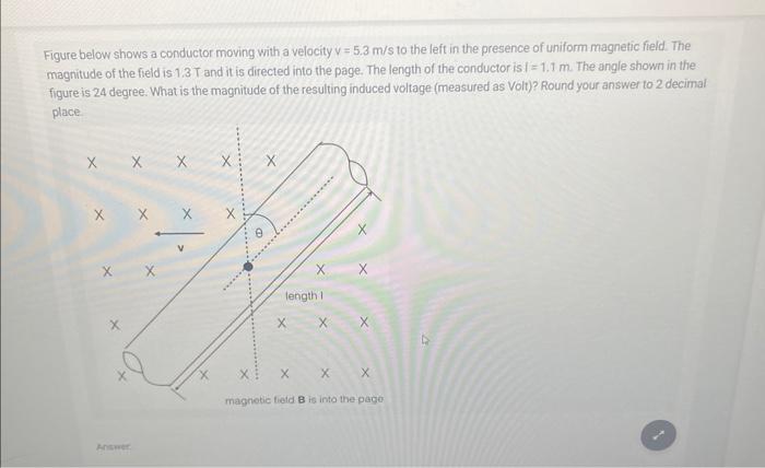 Solved Figure below shows a conductor moving with a velocity | Chegg.com