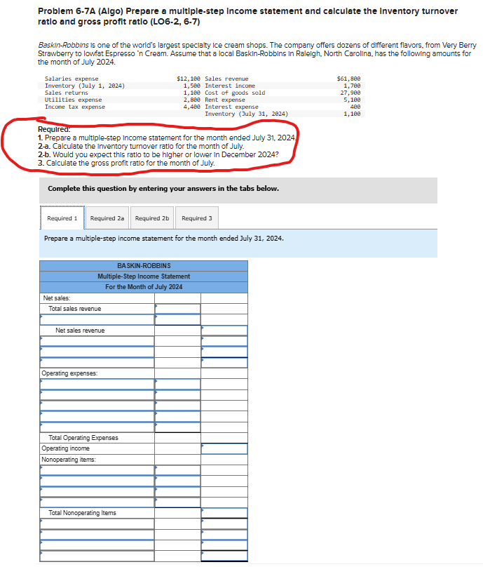 Solved Problem 6-7A (Algo) ﻿Prepare a multiple-step Income | Chegg.com