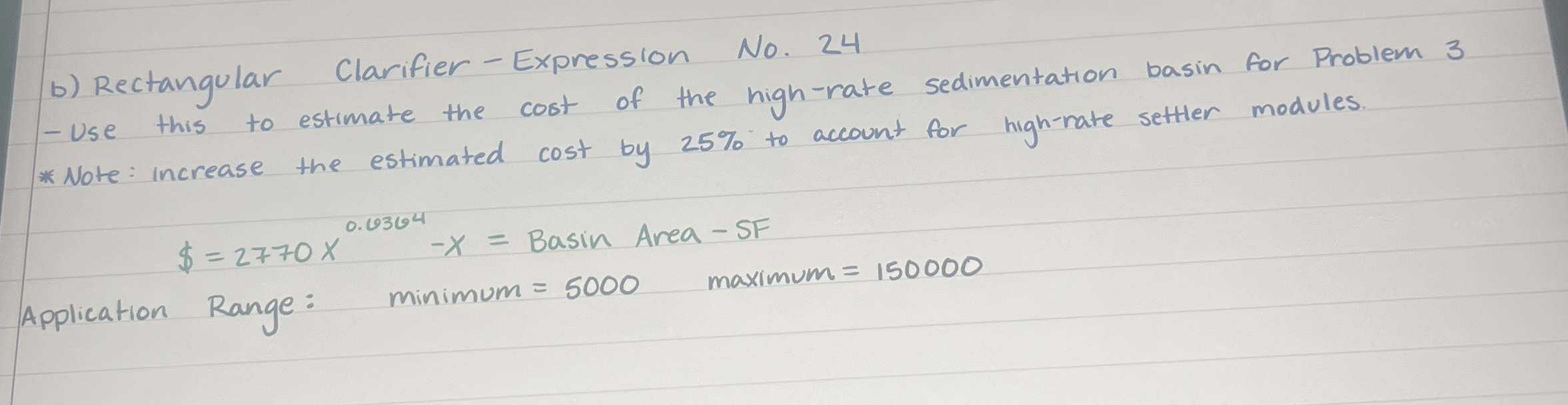 Solved b) ﻿Rectangular Clarifier-Expression No. 24Use this | Chegg.com